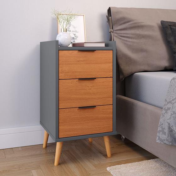 Kit 2 Mesas de Cabeceira Antony 3 Gavetas Pés Palito Retrô Cor Onix ...