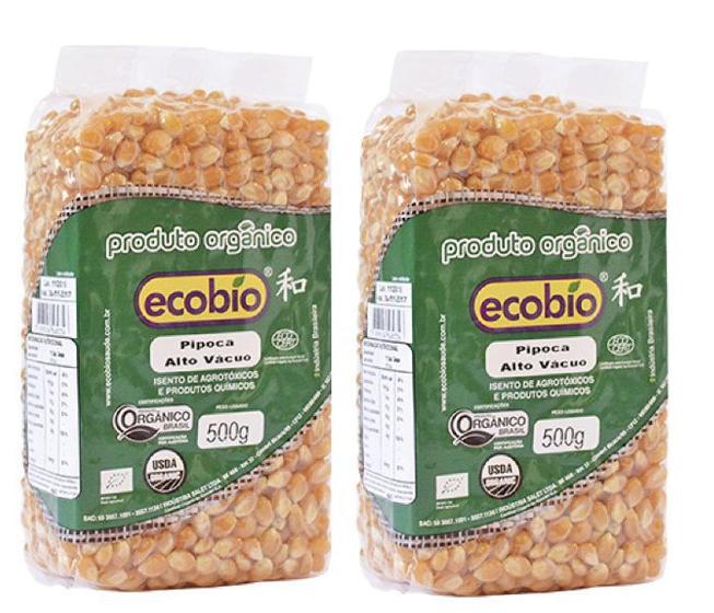 KIT - 2 Milho De Pipoca Orgânico Alto Vácuo Ecobio 500g Cada - Milho de ...