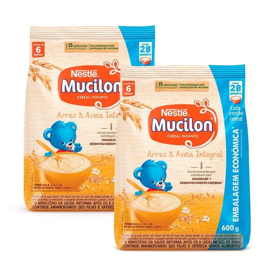 Kit 2 Mucilon Arroz e Aveia Cereal Infantil Sachê 600g - Cereal ...