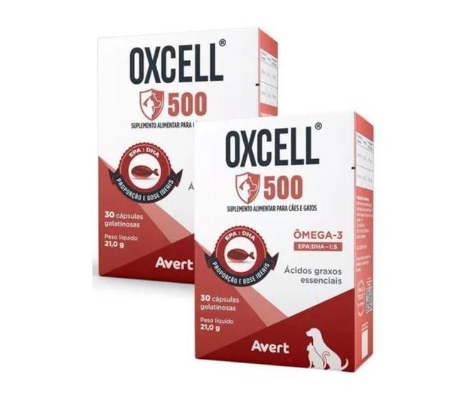 Kit 2 Oxcell 500 Ômega-3 Suplemento Alimentar para Cães E Gatos 60 ...