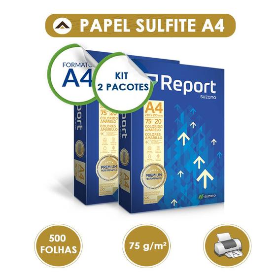 Kit 2 Pacotes Folha Sulfite Report 75g Premium 1000 Folhas - Atelie das ...