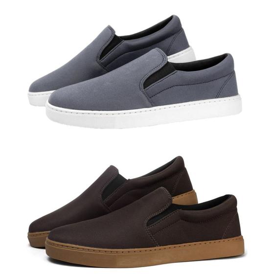 Kit 2 Pares Tênis Slip On Amanda Block com Elastico e Sola Borracha ...