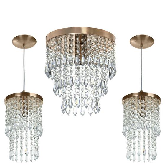Kit 2 Pendentes Spark + Lustre Plafon Manucrillic Cobre - Marryluz ...