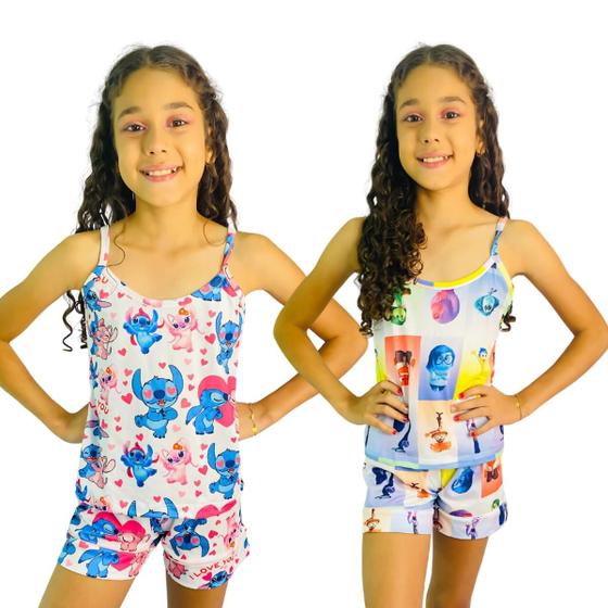 Kit 2 Pijamas Infantil Feminino Stitch Roupa de Dormir para crianças ...