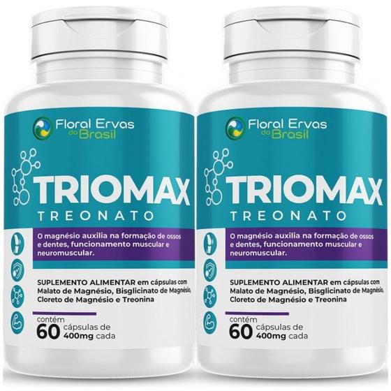 Kit 2 Potes Magnésio Dimalato L Treonato Triomax 120 Capsulas 400mg ...