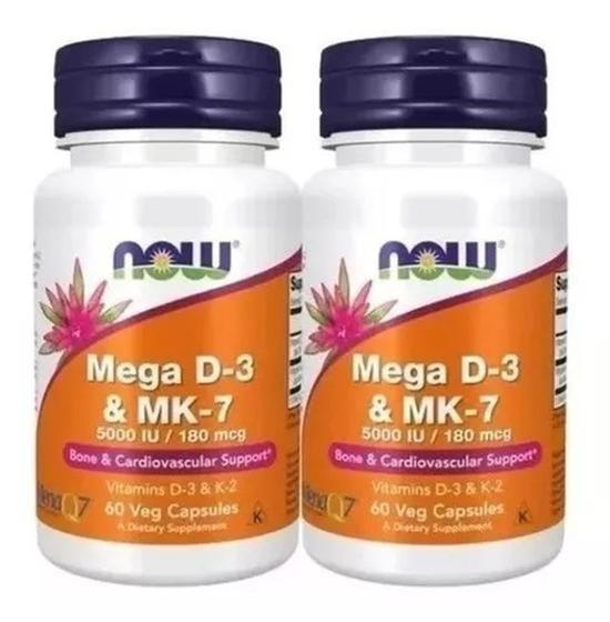 Kit 2 Potes Mega D3 & Mk-7 Now Foods Vitamina D3 (5000 Ui) - Vitaminas ...