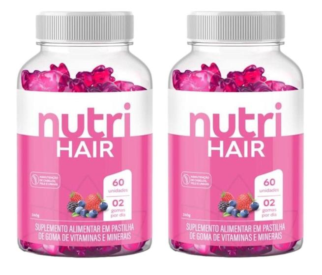 Kit 2 Potes Nutri Hair Suplemento para cabelo , Pele e unhas 60 gomas ...