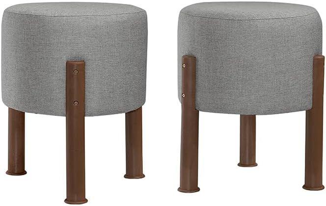 Kit 2 Puff Banquinho Redondo Decorativo Thor em Linho Pés Madeira ...