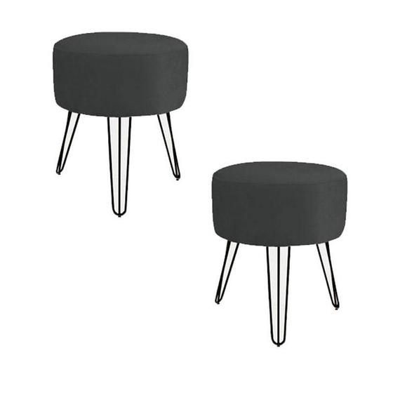 Kit 2 Puff Puf Decorativo Suede Preto Pés Ferro Preto Verniz - Decore ...
