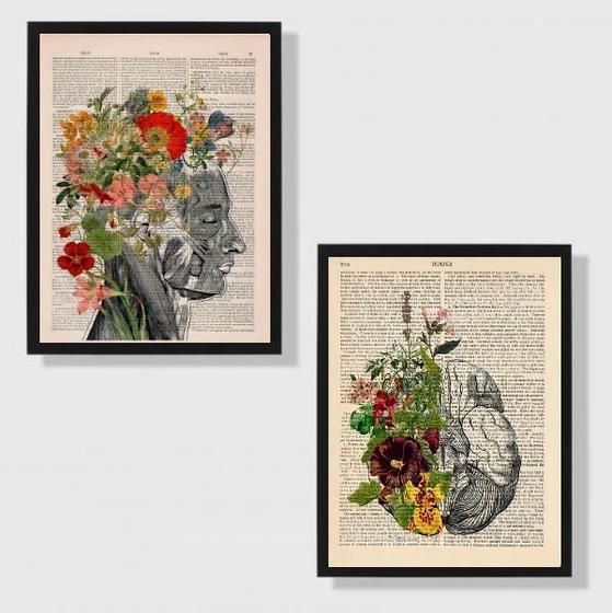 kit 2 quadros Psiquiatria cérebro flores 45x34cm - com vidro - Quadros ...