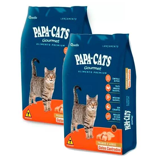 Kit 2 Ração para Gatos Castrados Papa-Cats Gourmet Frango e Arroz 1kg ...