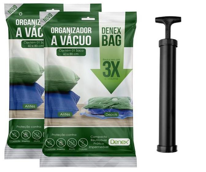 Kit 2 Saco À Vácuo 60X80 Organizador Edredom Cobertor Roupa+Bomba ...