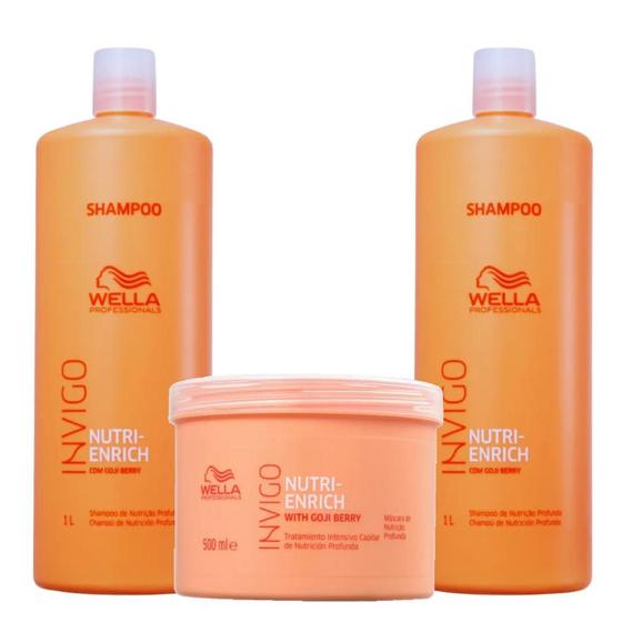 Kit 2 Shampoo 1L + Mascara de Tratamento Wella Invigo Nutri Enrich ...
