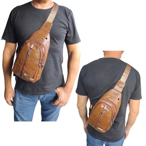 Kit 2 Shoulder Bag Pochete Transversal Bolsa Masculina Marrom Claro ...