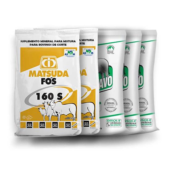Kit 2 Suplemento Mineral Fós 160s Matsuda + 3 Sal Moido Gado Bravo Fase ...