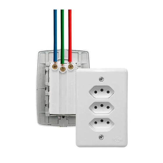 Kit 2 tomada 3 tripla de embutir 4x2 2 pino + Terra 250V 10A - Ilumi ...