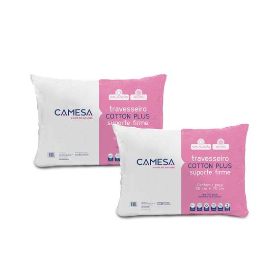 Kit 2 Travesseiros a vacuo Cotton Plus Camesa Suporte Firme 50x70cm ...