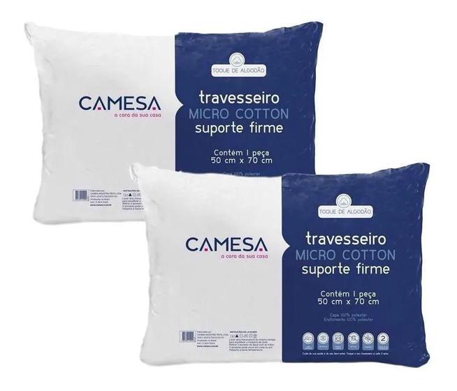 KIT 2 Travesseiros Micro Cotton Camesa Suporte Firme Hotel ...