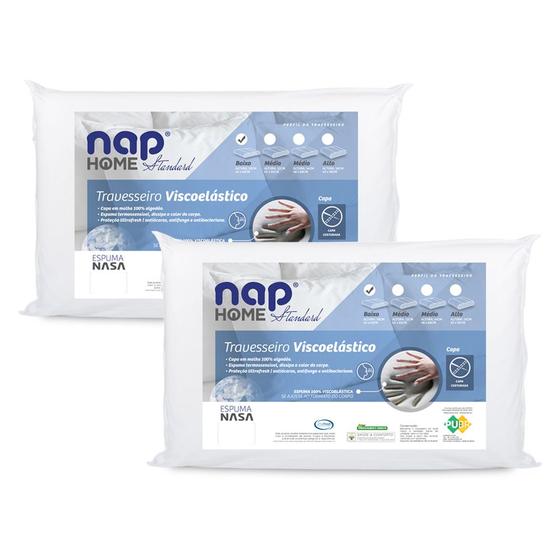 Kit 2 Travesseiros Nasa Nap Home Standard Perfil Baixo 10cm ...
