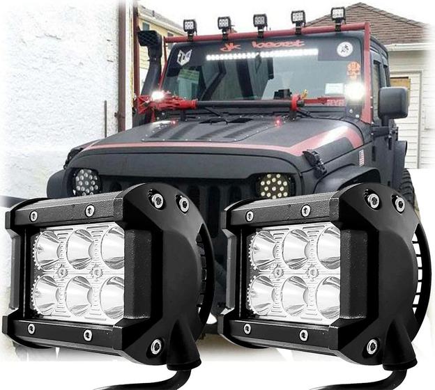 Kit 2 Un Farolete Par Farol de Milha Aux Quadrado 6 Leds 18w 12v/24v ...