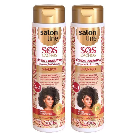 Kit 2 Und Shampoo Salon Line Cachos Reparação Ricino E Queratina 300ml ...