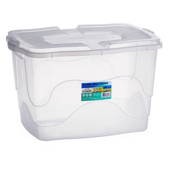 Kit 2 Unidades Caixas Organizadora 34 Litros Transparente Grande Com ...