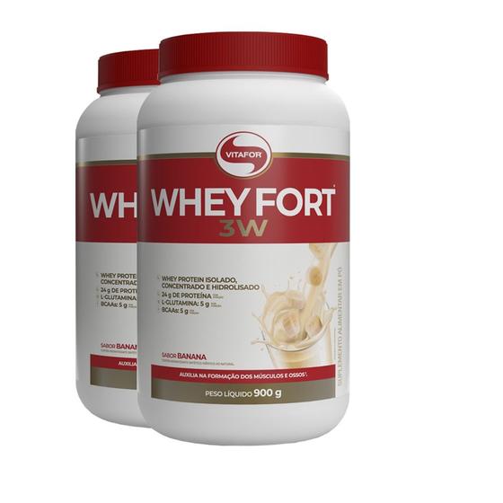 Kit 2 Whey Fort 3W Vitafor Banana 900g - Whey Blend - Magazine Luiza