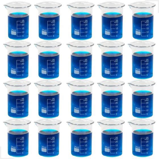 Kit 20 Béquer 25ml Becker de Vidro Forma Baixa Graduado - Perfecta ...
