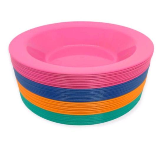 Kit 20 Unidades Pratos Fundos Redondos Plástico Colorido Liso Para ...