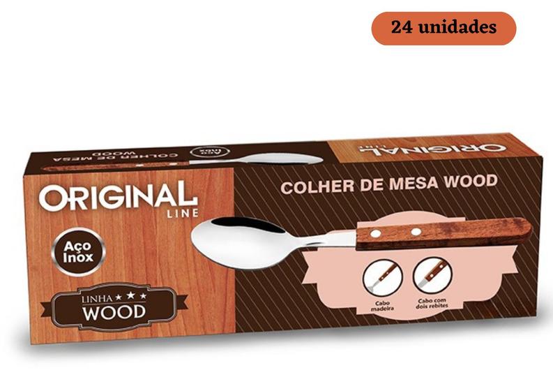 Kit 24 Colher de Mesa Wood Inox Com Cabo de Madeira Para Bar ...