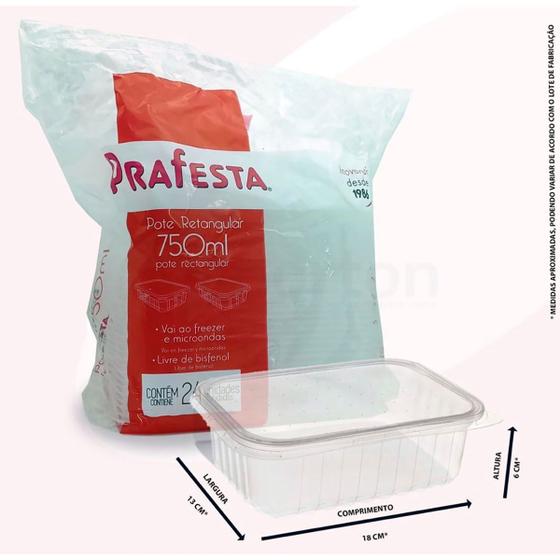 Kit 24 Unid. Pote Plastico Retangular Descartável PRAFESTA 250 / 350 / 500 / 750 / 1000ml ...