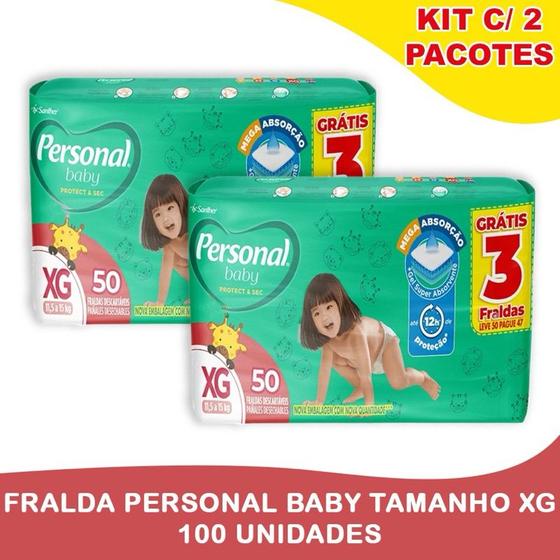 Kit 2ptes Fralda Personal Baby Hiper XG 50un Total 100un 11,5 à 15 ...