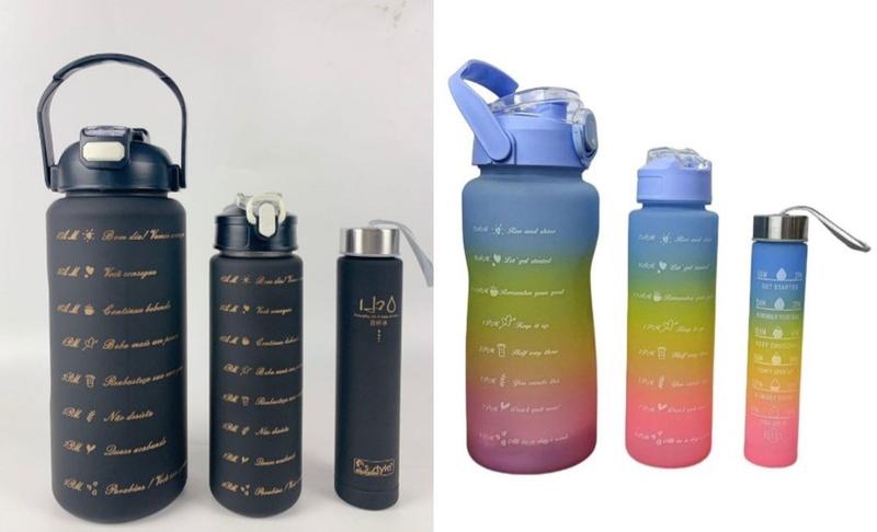 Kit 2UN Garrafas Motivacional Academia Fitness Squeeze Galão Com Adesivos 2000ml 900ml 500ml ...