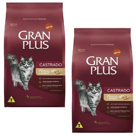Kit 2Un Ração Gran Plus Gato Adulto Castrados Frango 10,1Kg - Guabi ...