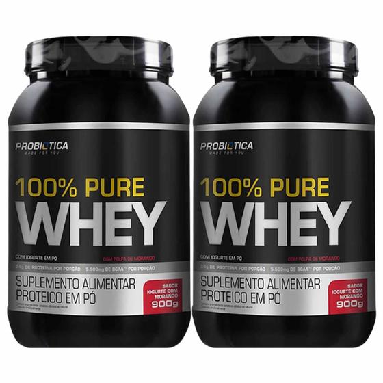 Kit 2x 100 Pure Whey 900g Iogurte Com Morango Probiotica