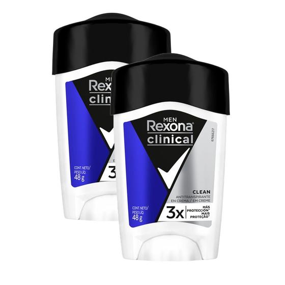 Kit 2X 48g Desodorante Antitranspirante Rexona Clinical Clean Masculino ...