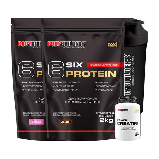 Kit 2x 6 Six Protein 2kg + Power Creatina 100g + Coqueteleira Bodybuilders - Kit de Suplementos ...