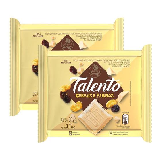 Kit 2X 90g Chocolate Branco Garoto Talento Cereais e Uvas Passas ...