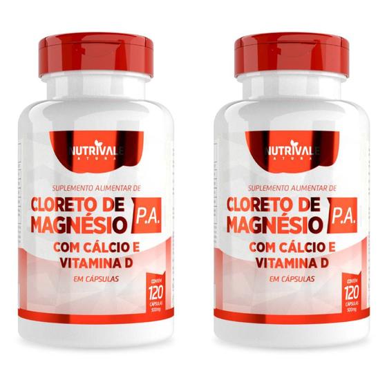 KIT 2X Cloreto de Magnésio P.A. com Cálcio e Vitamina D 120 cápsulas - Nutrivale - Cálcio ...