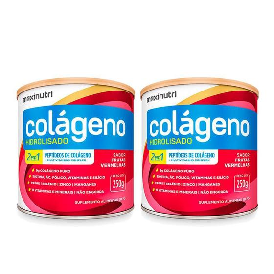 Kit 2x Colágeno Hidrolizado 2x1 Verisol Frutas Vermelhas em Pó 250g Maxinutri - Colágeno ...