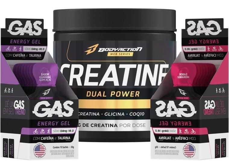 Kit 2x Gas Energy Gel 20 Sachês + Creatina Dual Power 150g - Bodyaction ...