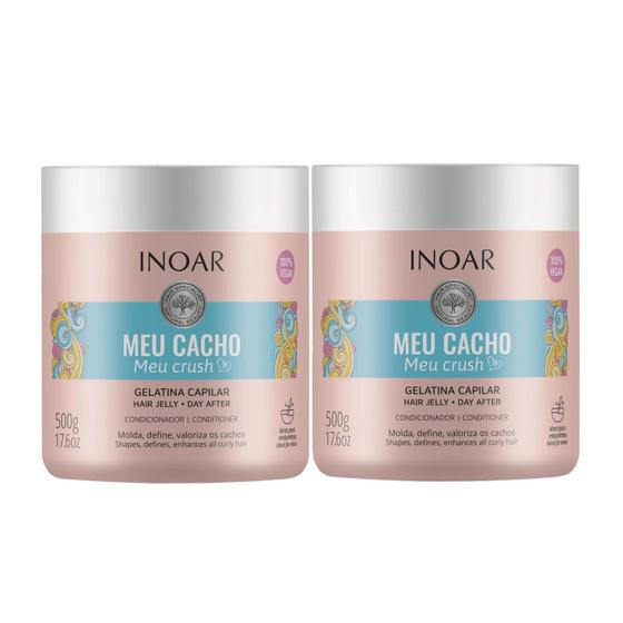 Kit 2x Gelatina Ativadora de Cachos Inoar Meu Cacho Meu Crush 500g Molda Define Valoriza os ...
