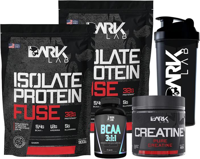 Kit 2x Isolate Protein Fuse 900g + Creatina 150g + Bcaa 3:1:1 + Coqueteleira Dark Lab - Kit de ...