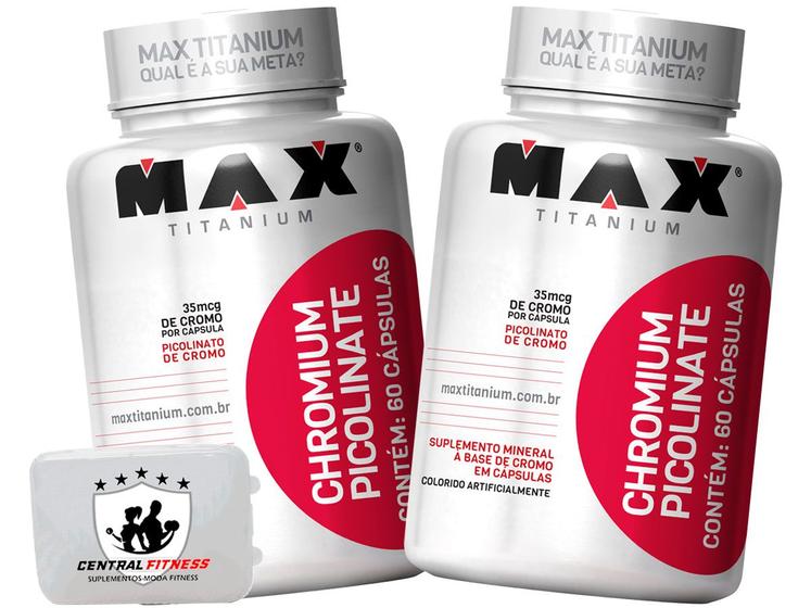 Kit 2x Picolinato De Cromo 60 Cápsulas Max Titanium + Porta Cápsulas ...