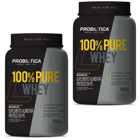 Kit 2x Puro Whey Protein 100 Pote 900g Probiotica Whey Protein