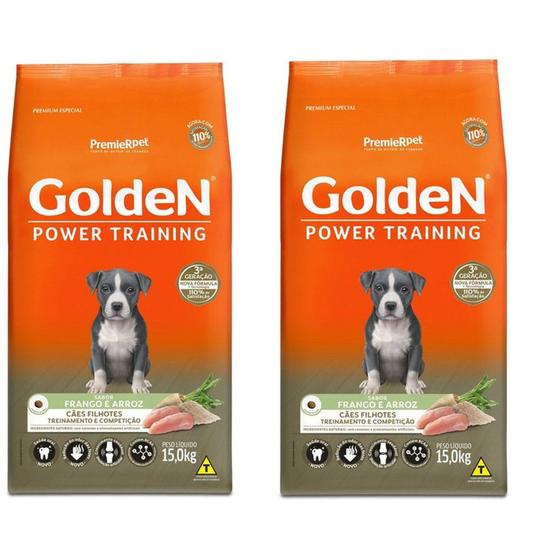 kit 2x Ração Golden Power Training Cães Filhotes Frango Arroz 15Kg ...