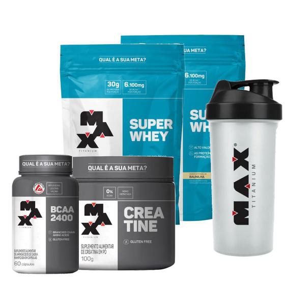 Kit 2x Super Whey 900g Bcaa 2400 60 Caps Creatina 100g Max