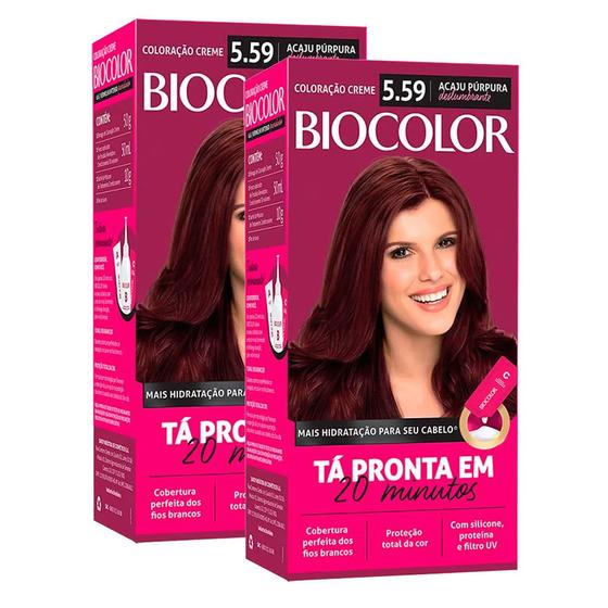 Kit 2X Tintura Creme Biocolor Acaju Púrpura Deslumbrante 5.59 Mini Kit ...