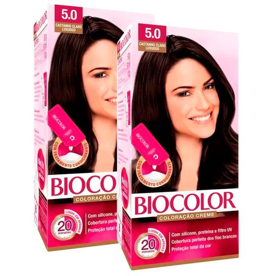 Kit 2X Tintura Creme Biocolor Castanho Claro Luxuoso 5.0 Mini Kit ...
