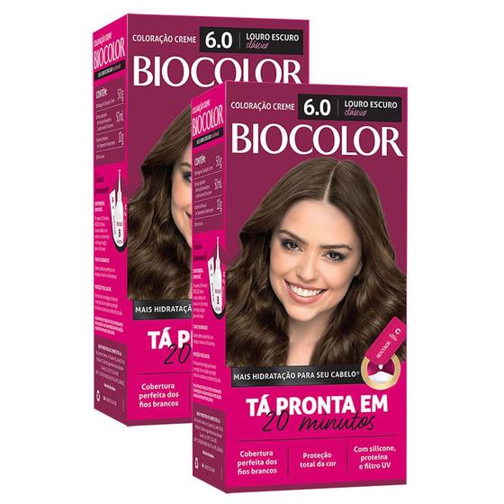 Kit 2X Tintura Creme Biocolor Louro Escuro Clássico 6.0 Mini Kit ...